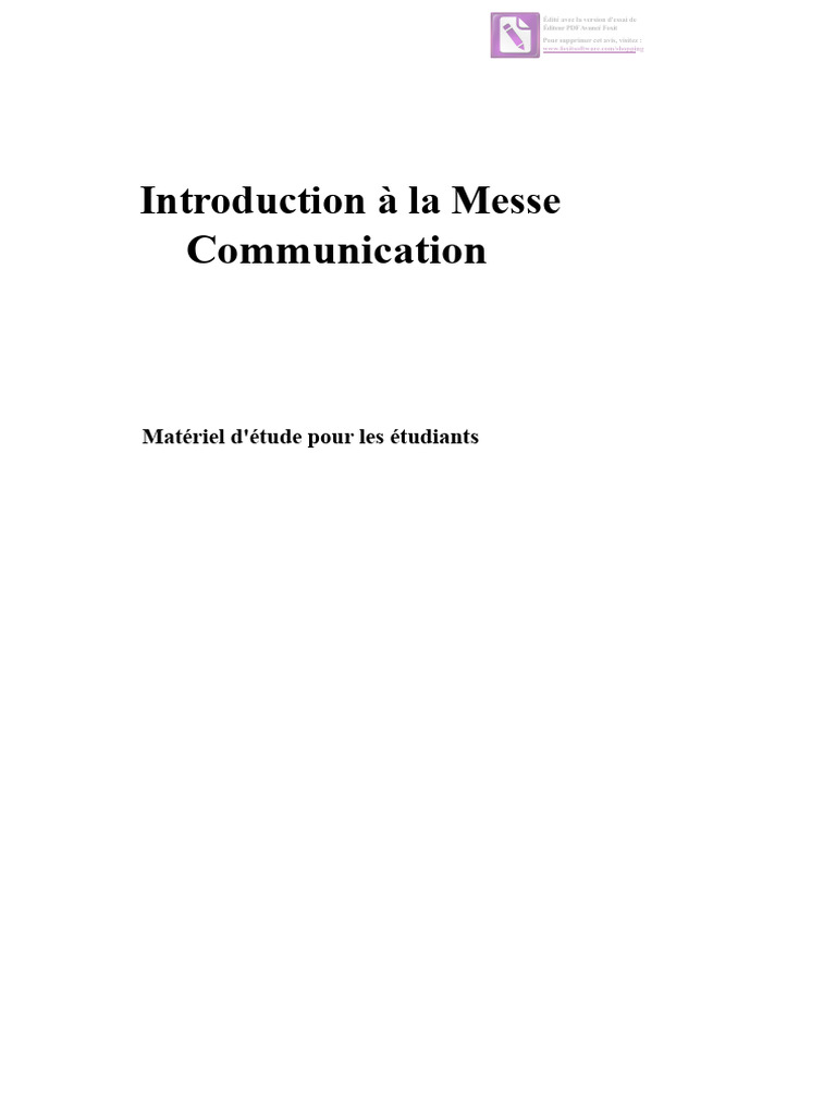 Introduction à la communication de masse | PDF | Télévision | Impression
