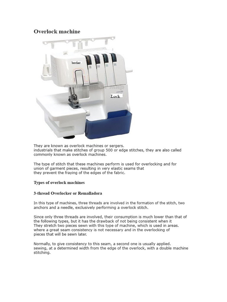 Overlock Machine Parts and Functions | PDF | Seam (Sewing) | Surgical ...