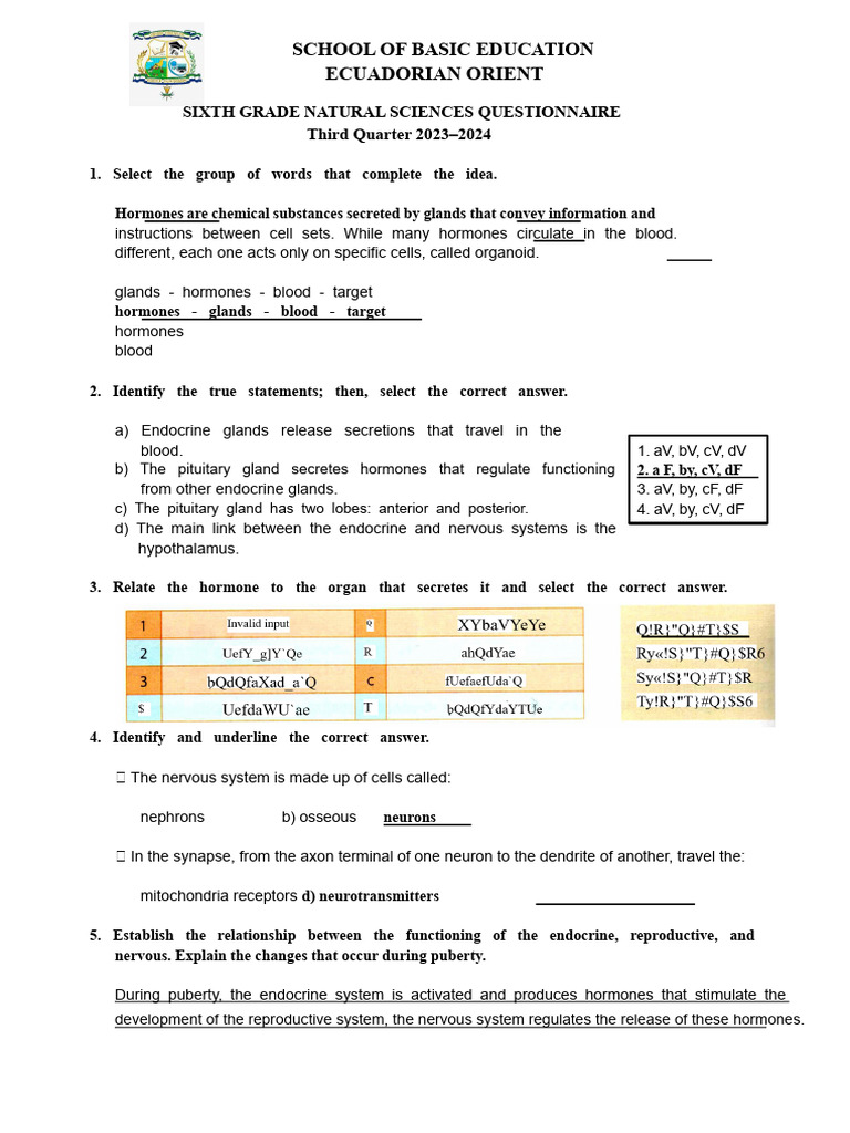 Resolved Science Questionnaire Sixth | PDF | Endocrine System | Hormone