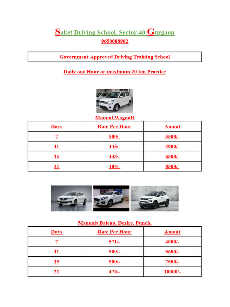 Saket Driving School, Sector-40 Gurgaon | PDF | Transport | Car