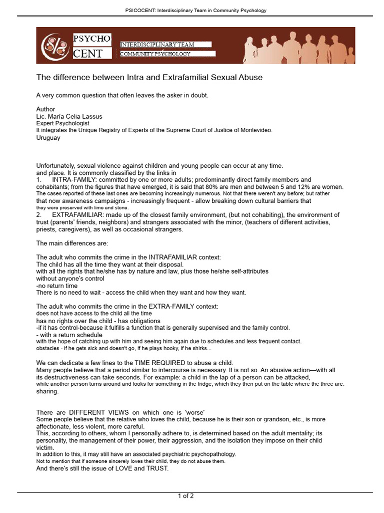 Sexual Abuse: Intrafamilial Context Versus Extrafamilial | PDF | Sexual ...