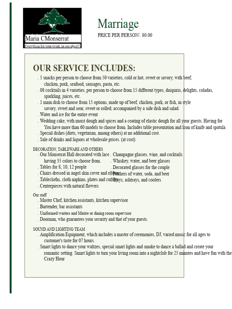 Comprehensive Wedding Package Details | PDF | Hors D'oeuvre | Tableware