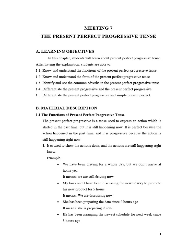Meeting 7 Grammar 1 Present Perfect Progressive | PDF | Grammatical ...