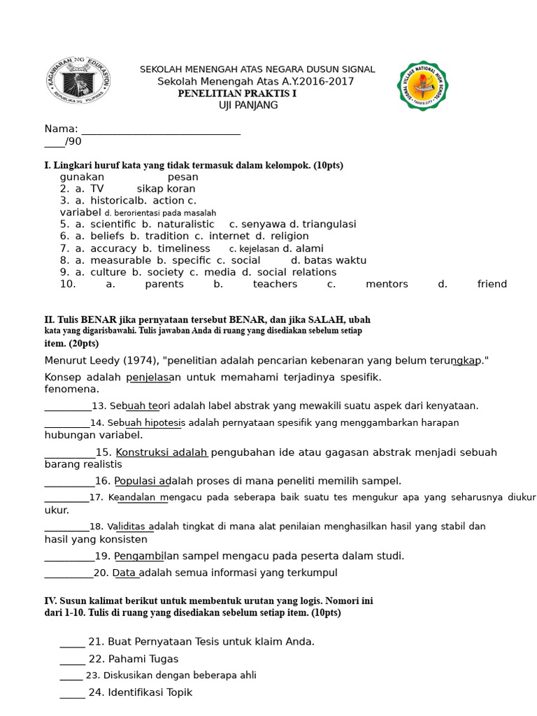 UJIAN PANJANG (Penelitian Praktis) | PDF