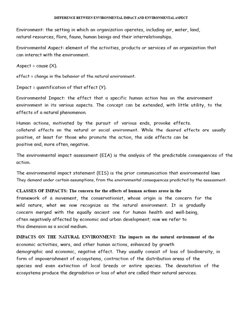 Environmental Impact vs. Aspect Explained | PDF | Petroleum ...