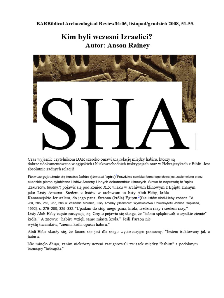 Shasu Lub Habiru - Przegląd Archeologii Biblijnej 34 | PDF