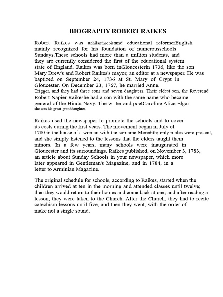 Biography of Robert Raikes | PDF