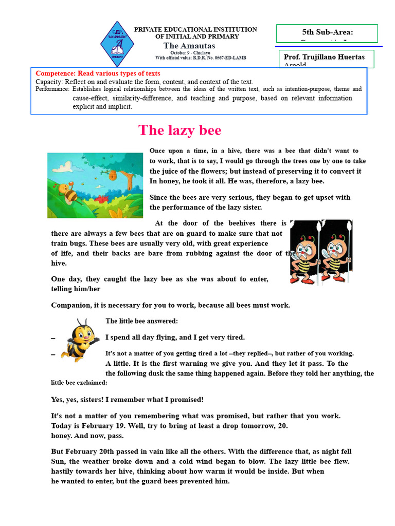 Reading Comprehension 5° | PDF | Beehive | Bees