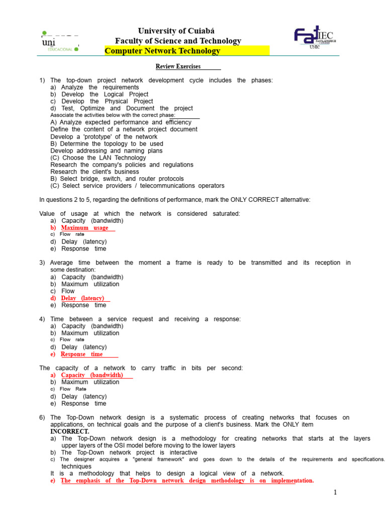 Class 11A - Review Exercises I - ANSWER KEY | PDF | Computer Network ...