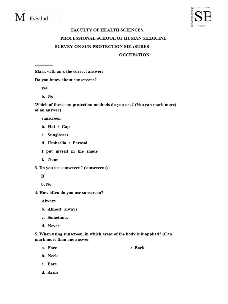 Sun Protection Survey | PDF