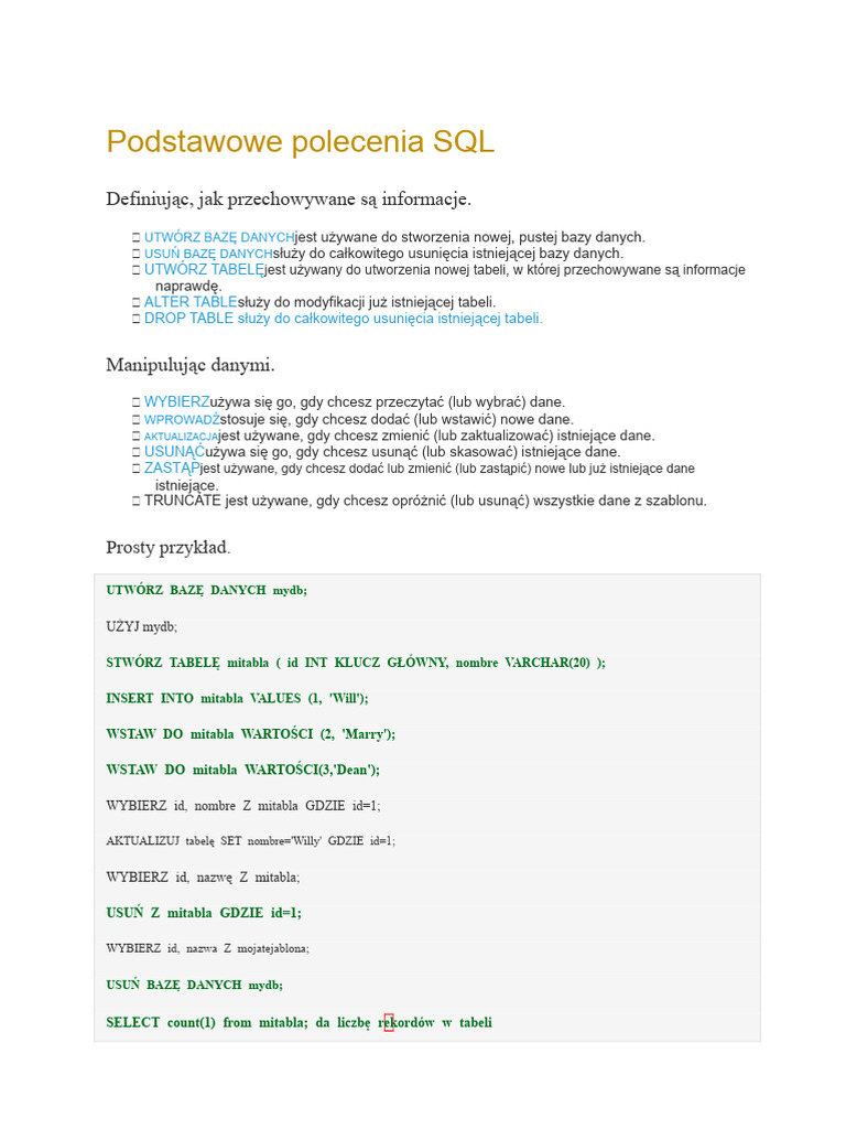 Podstawowe Polecenia SQL | PDF