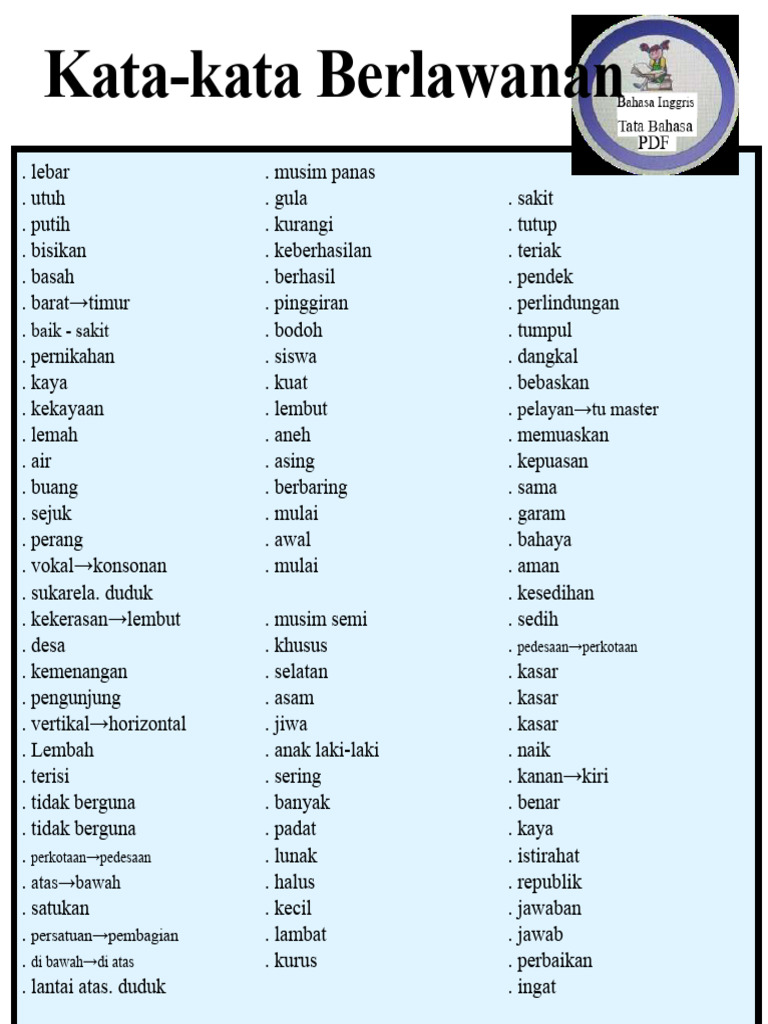 900-Kata-Kata Berlawanan Dalam Bahasa Inggris | PDF