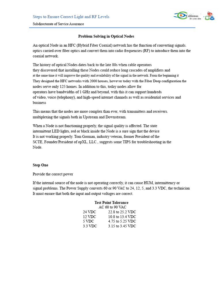 Problem Solving in Optical Nodes | PDF | Electronics | Broadcast Engineering