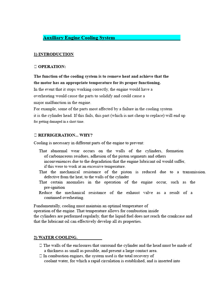 Report. Auxiliary Engine Cooling System. | PDF | Thermostat | Viscosity