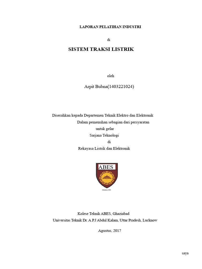 Laporan Pelatihan Sistem Traksi Listrik | PDF