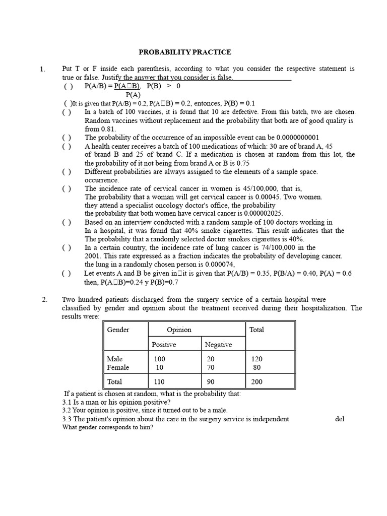 Probability Practice Exercises and Solutions | PDF | Smoking | Cancer