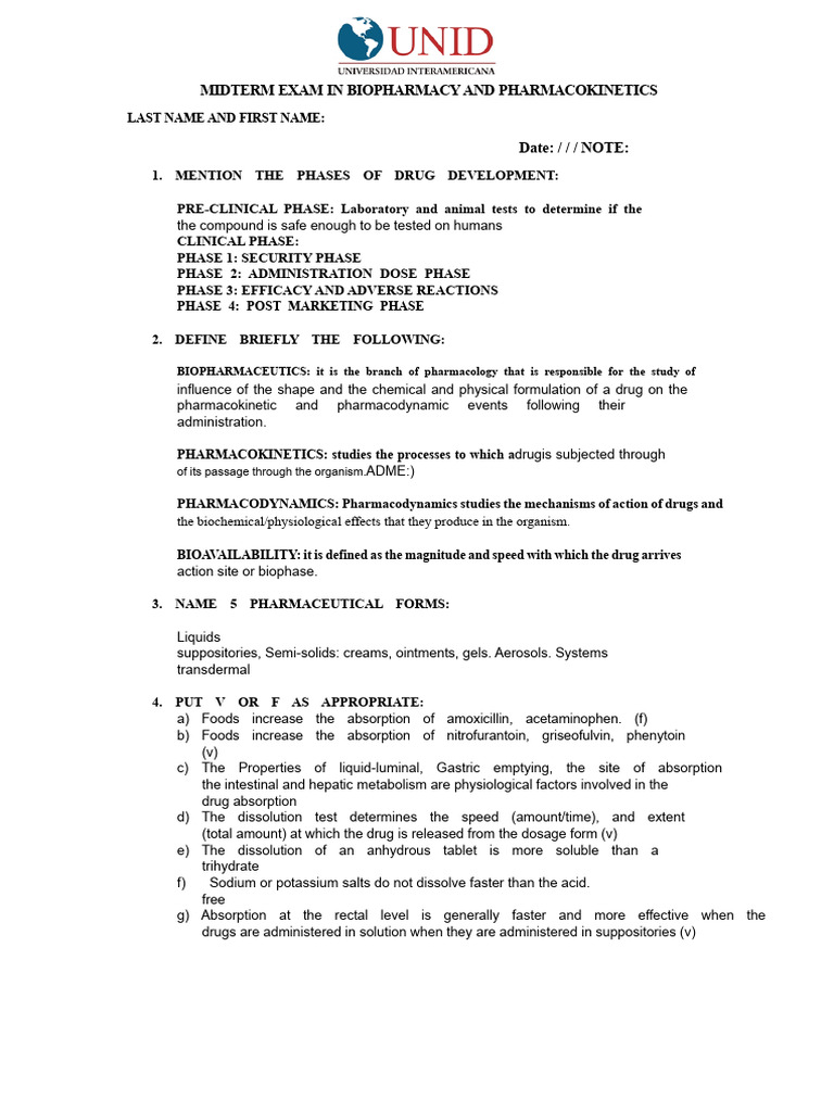 Last ..Partial Exam of Biopharmacy and Pharmacokinetics | PDF ...