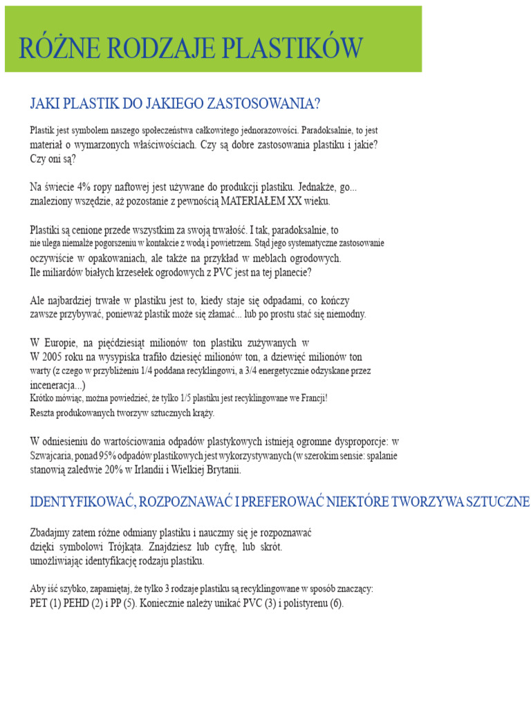 Różne Rodzaje Plastiku | PDF