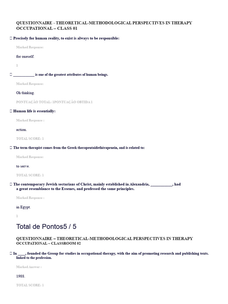 Occupational Therapy Methodology Questionnaire | PDF | Hypoglycemia ...