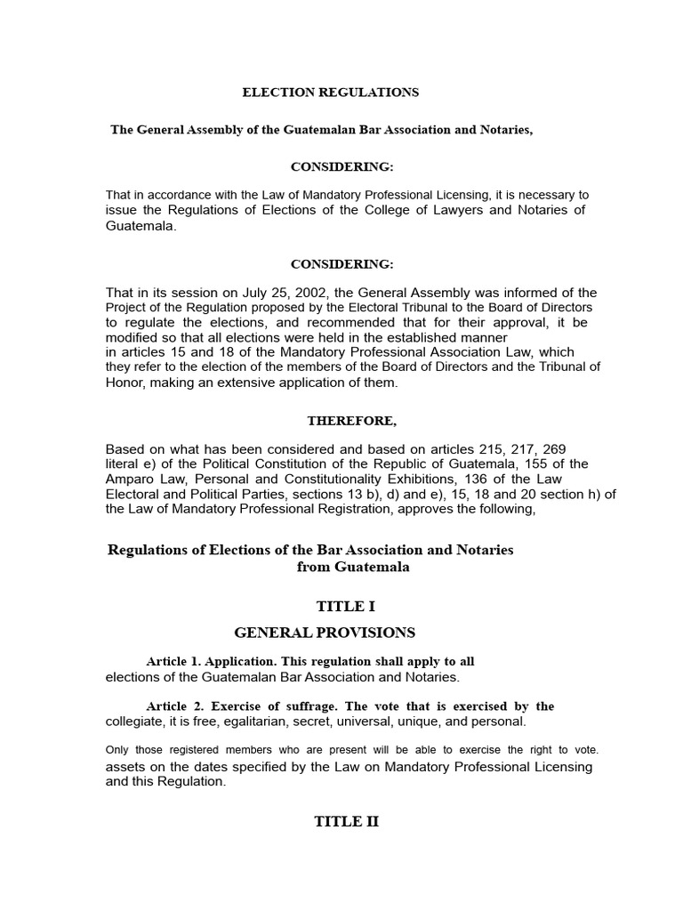 Regulations of Elections of The Bar Association and Notaries of ...