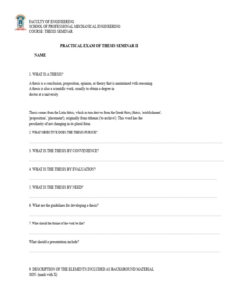 Practical Exam of Thesis Seminar II | PDF | Thesis | Science