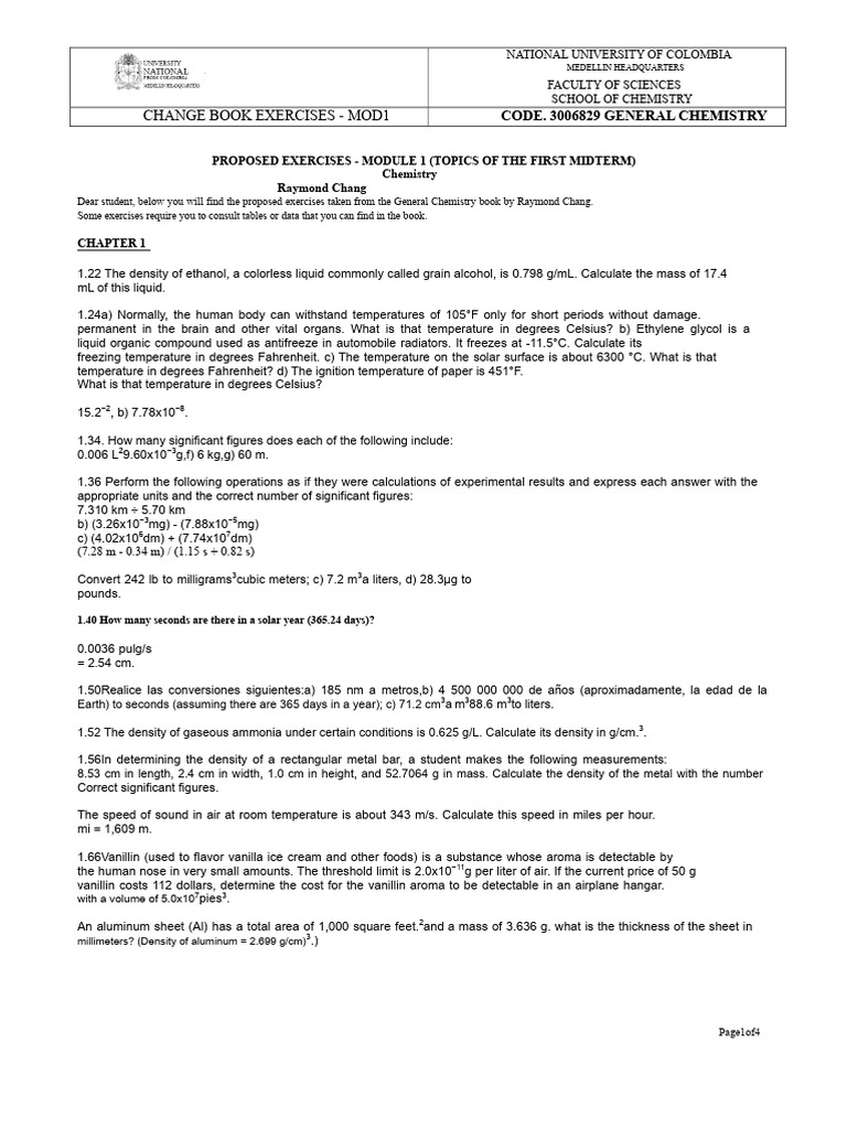 Chemistry Exercises Compilation - Chang | PDF | Electron | Electromagnetic Radiation