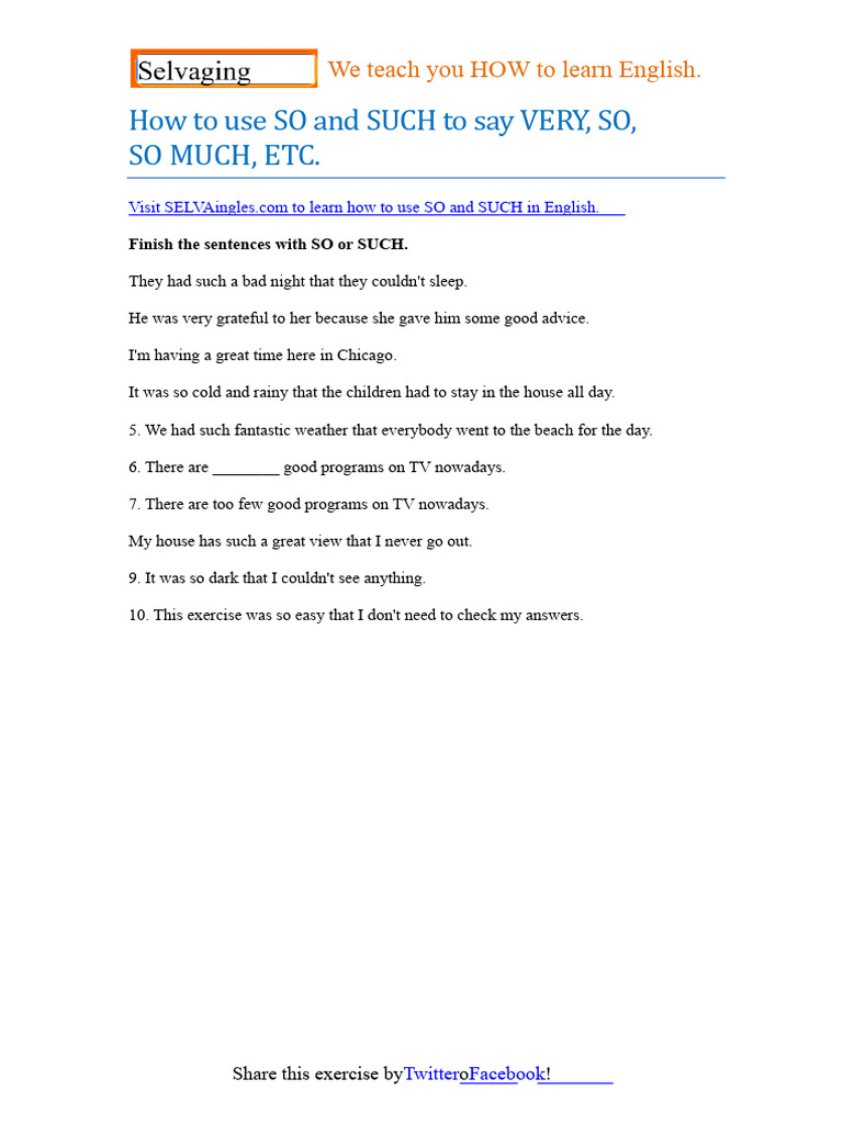 Mastering SO and SUCH in English | PDF | English Language | Language ...