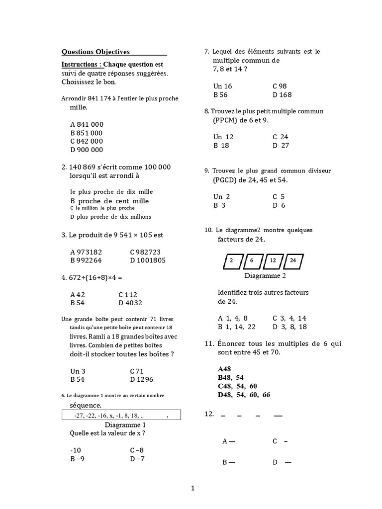 Questions de mathématiques et problèmes de calcul | PDF | Arithmétique ...