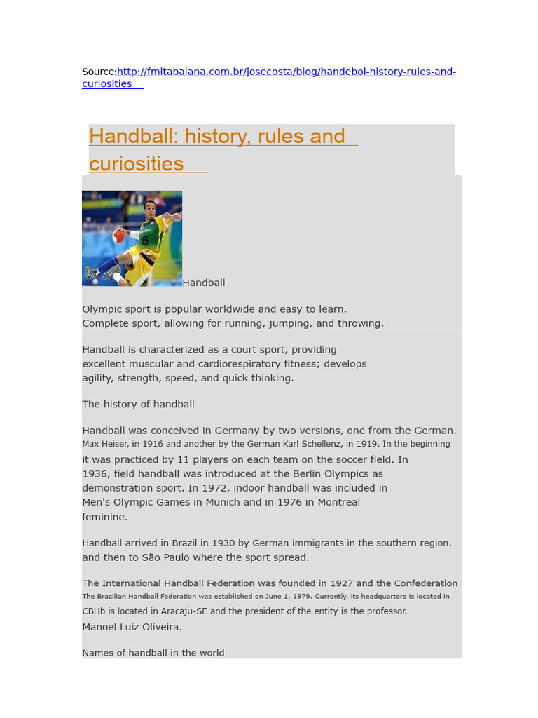 The History of Handball | PDF | Sports | Team Sports