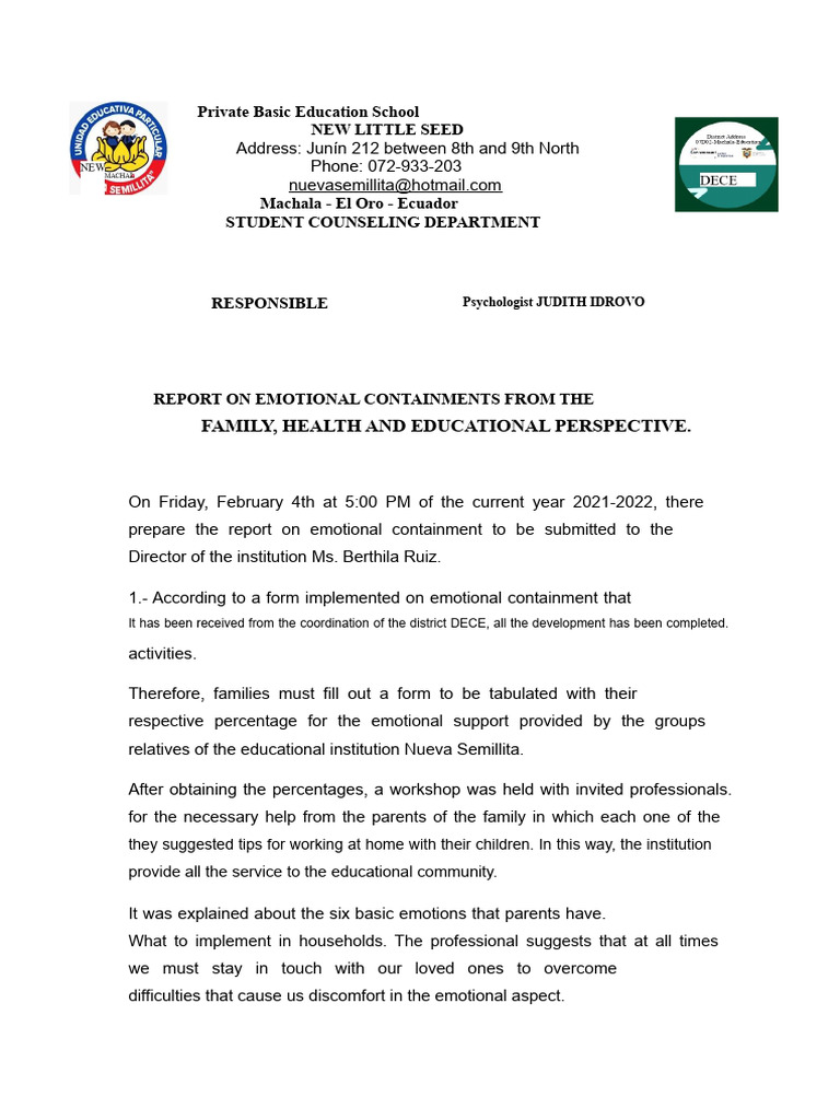 Emotional Containment Report | PDF | Emotions | Human Development