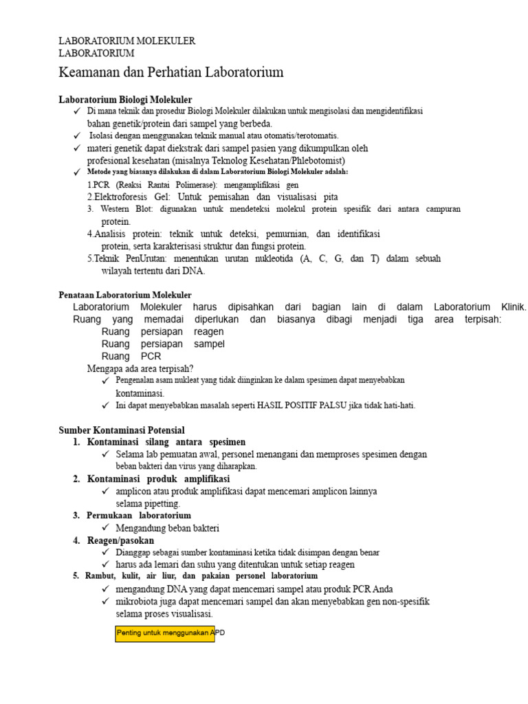 Biologi Molekuler: Keamanan Laboratorium Dan Tindakan Pencegahan | PDF