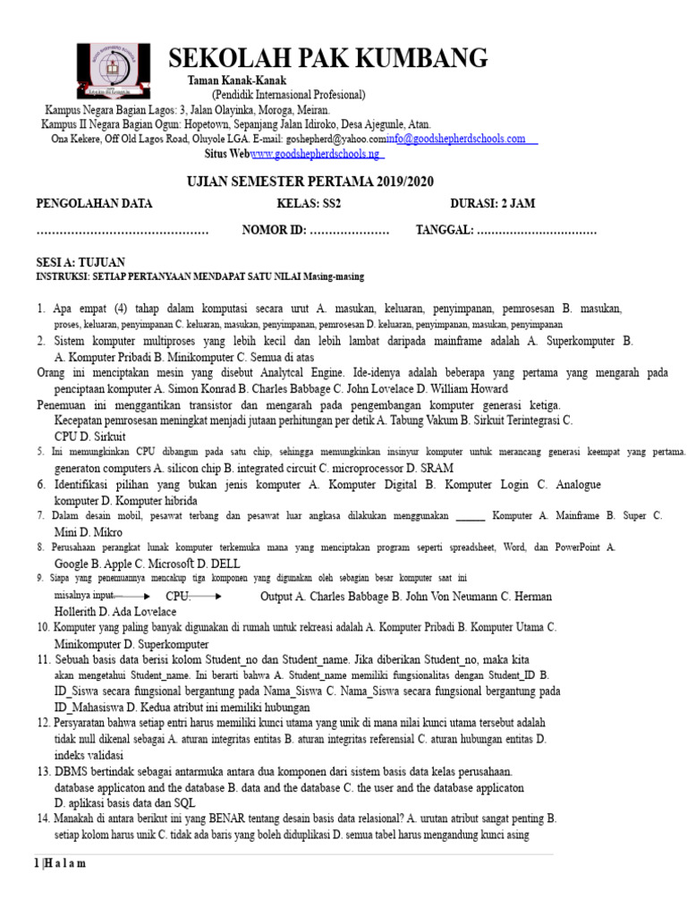 Ujian Pemrosesan Data SS2 | PDF