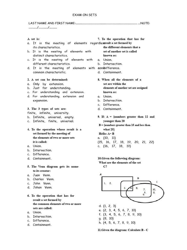 Exam on Set Theory Concepts | PDF | Set (Mathematics) | Methodology