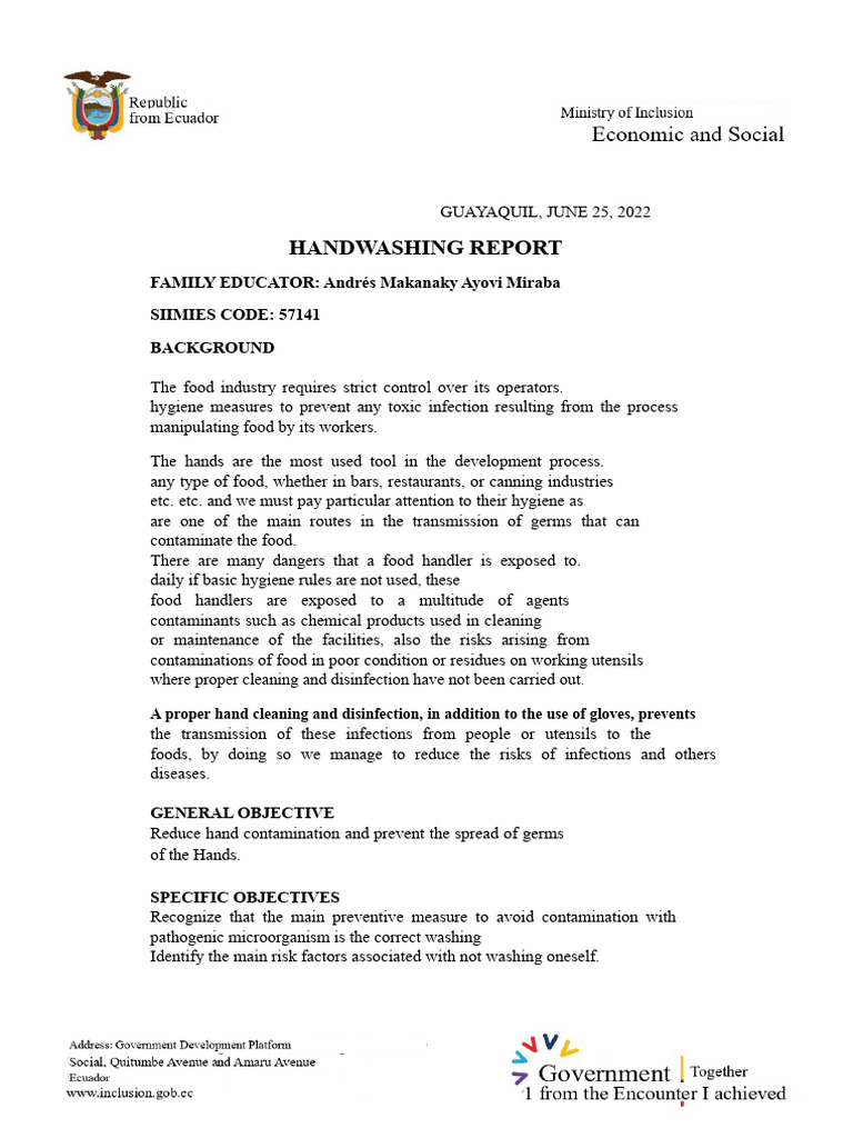 Handwashing Hygiene Report for Food Safety | PDF | Hand Washing | Hygiene