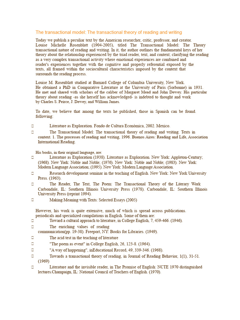 Transactional Theory of Reading Explained | PDF | Semantics | Semiotics
