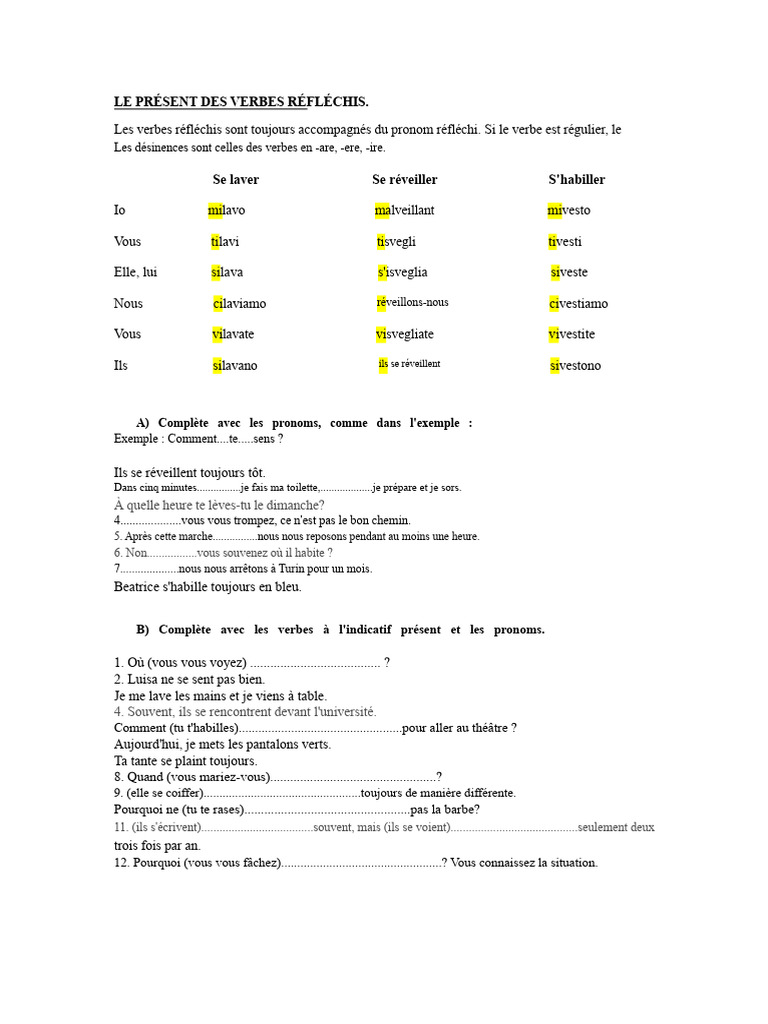 Verbes Réfléchis : Guide Pratique | PDF | Verbe | Linguistique