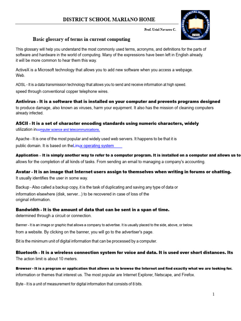 Basic Computer Glossary | PDF | Internet | Computer Monitor