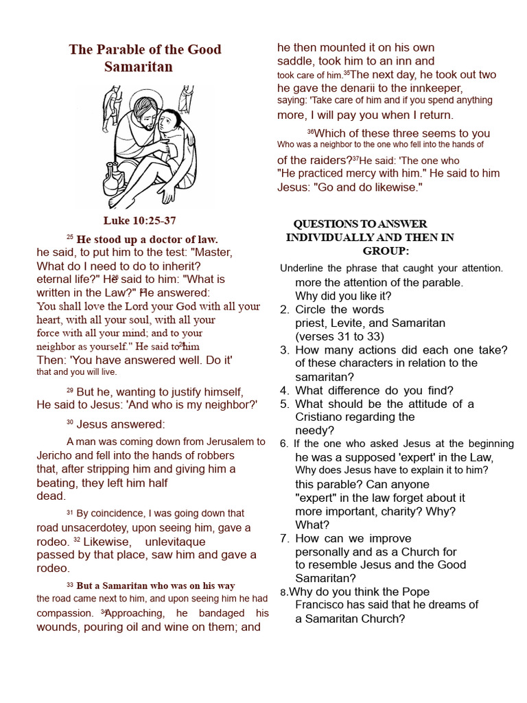 The Parable of The Good Samaritan | PDF | Bible Content