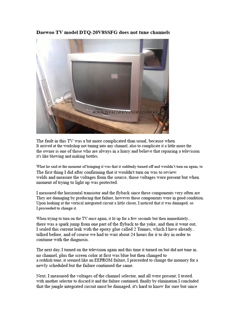 Daewoo TV Model DTQ-20V8SSFG Does Not Tune Channels | PDF | Electronic ...