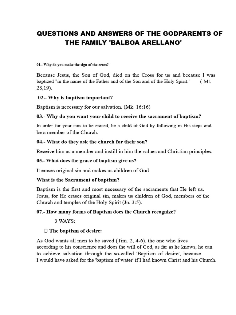 Questions and Answers From The Family Godparents | PDF | Baptism ...