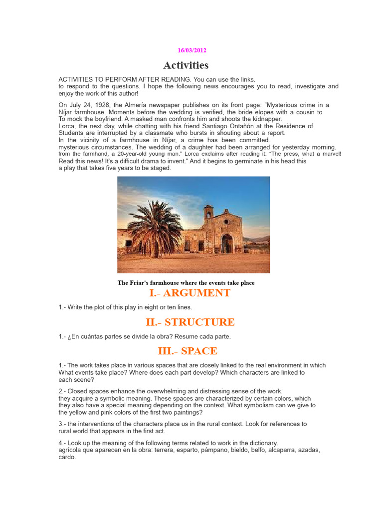 Blood Weddings Exercises | PDF