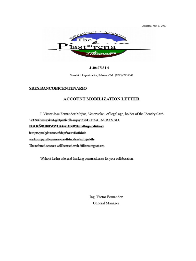 Mobilization Letter | PDF | Payments | Access Control