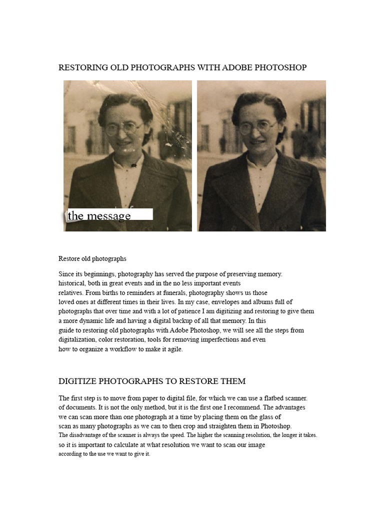 Restoring Old Photos in Photoshop Guide | PDF | Image Scanner | Adobe ...
