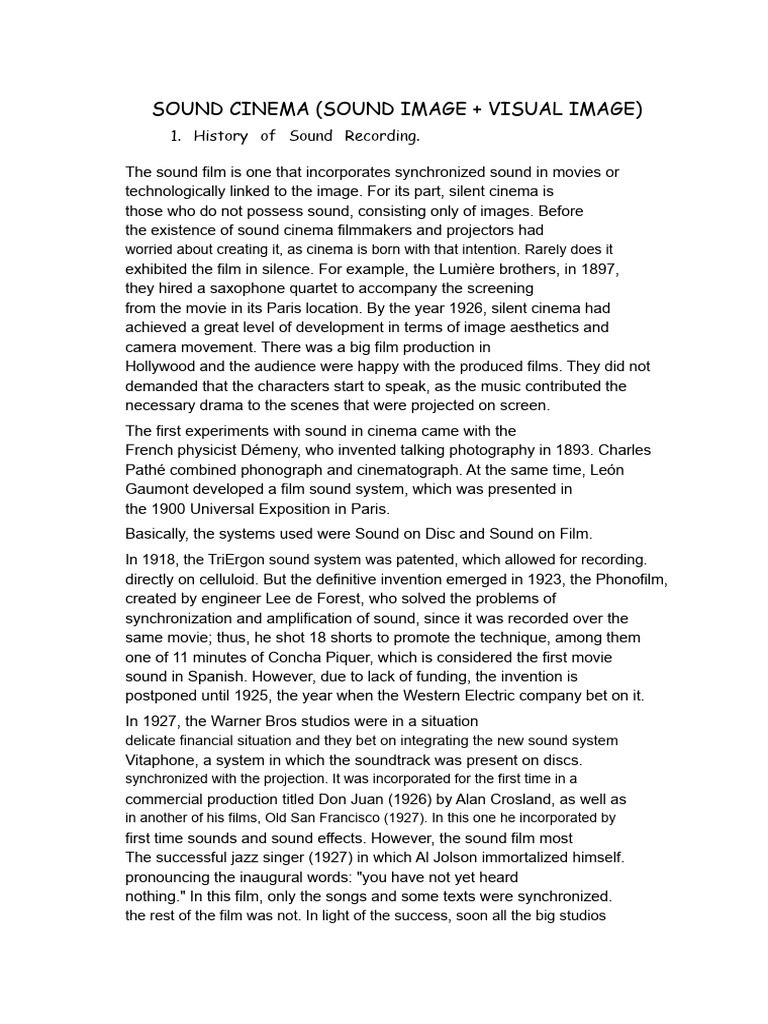 Evolution of Sound in Cinema History | PDF | Cinematography | Sound ...