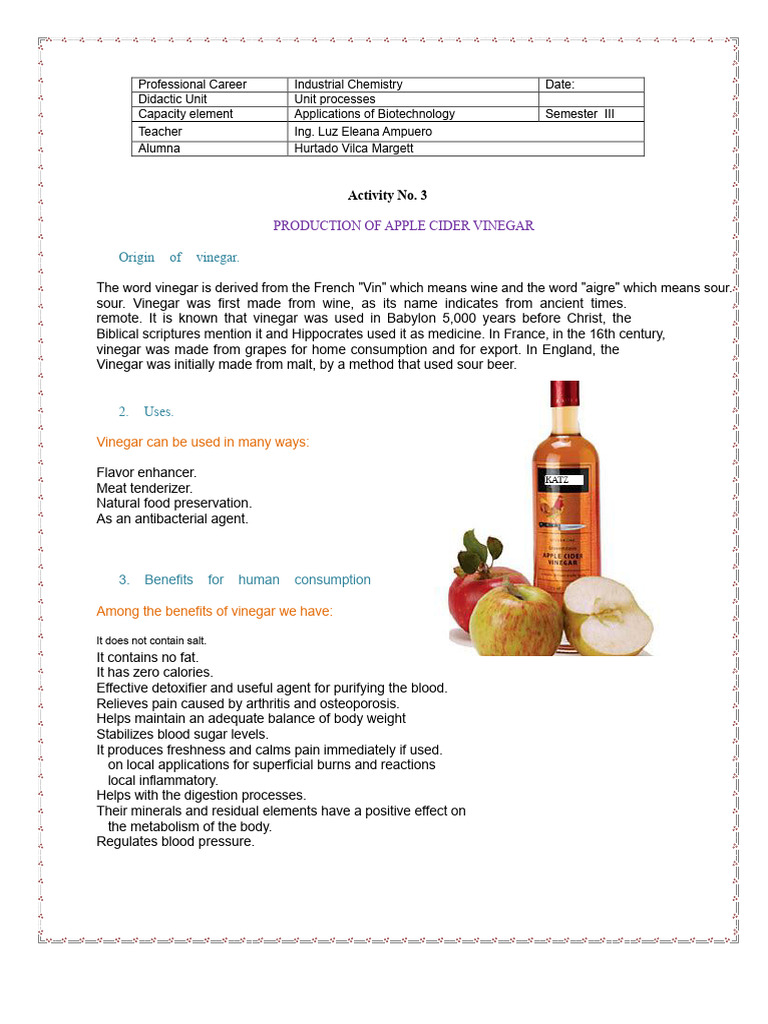 Apple Cider Vinegar Production Flow Chart | PDF | Vinegar | Fermented ...