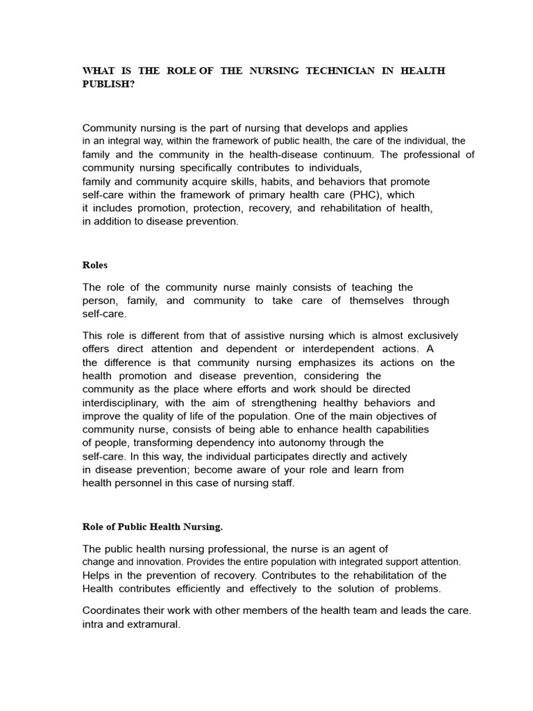 Role of Nursing Technicians in Community Health | PDF | Public Health ...