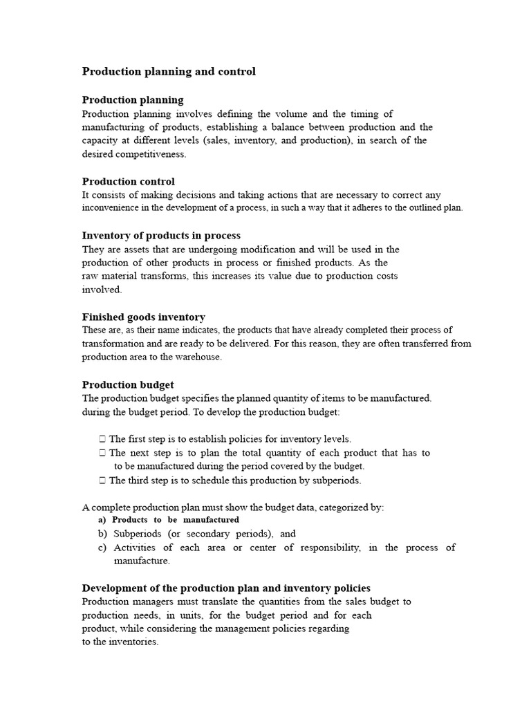 Production Planning and Control Work | PDF | Inventory | Lean Manufacturing
