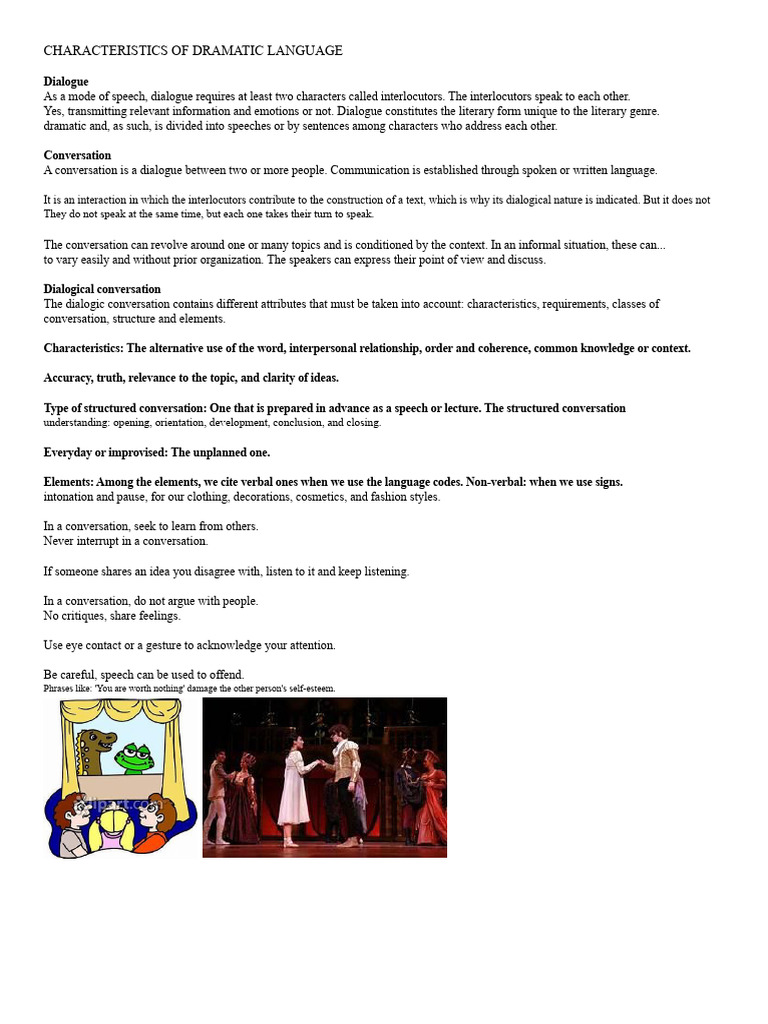 Characteristics of Dramatic Language | PDF | Dialogue | Conversation