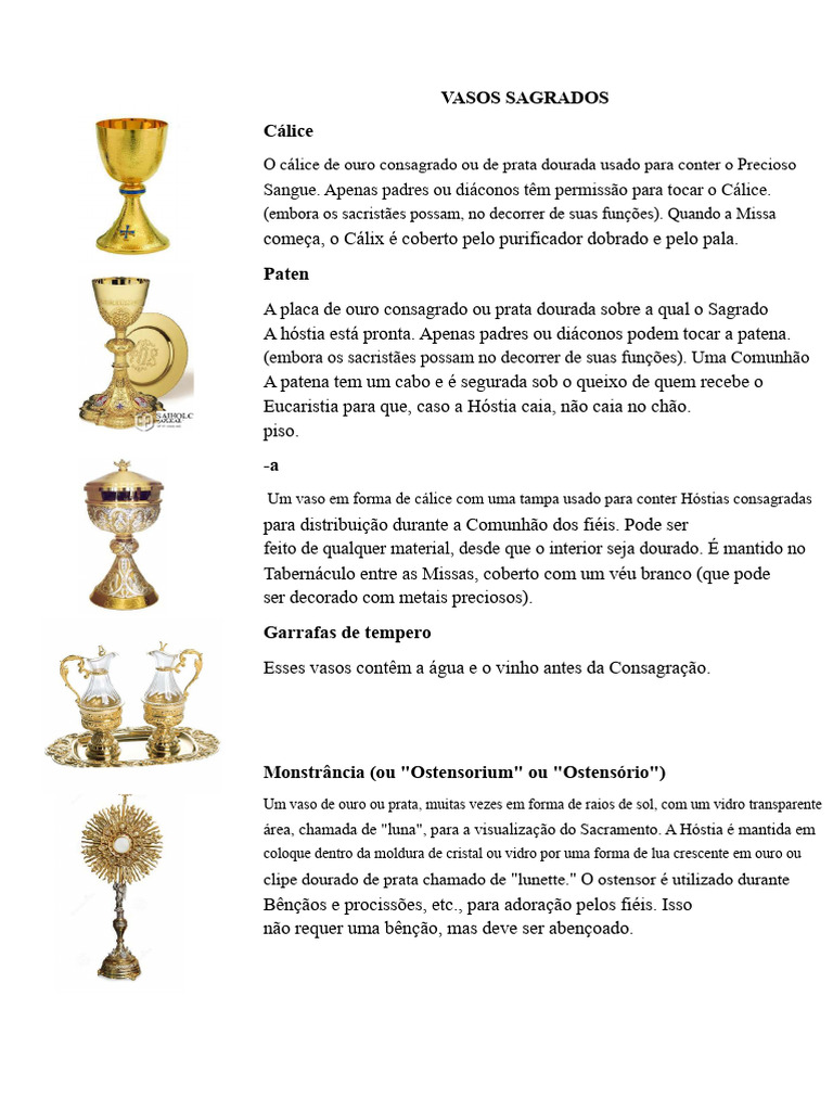 Vasos Sagrados | PDF | Púlpito | Eucaristia