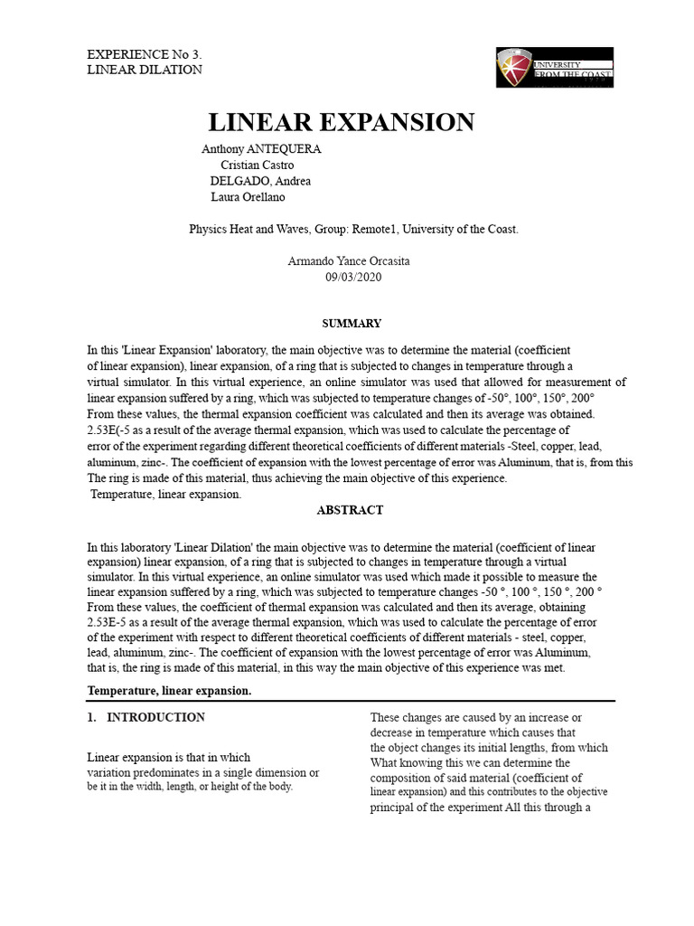 3-Laboratory Report - Linear Expansion | PDF | Thermal Expansion ...